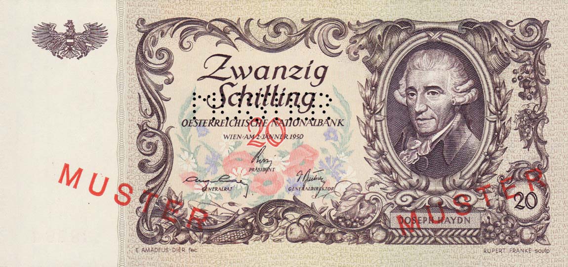 RealBanknotes.com > Austria p129s: 20 Schilling from 1950