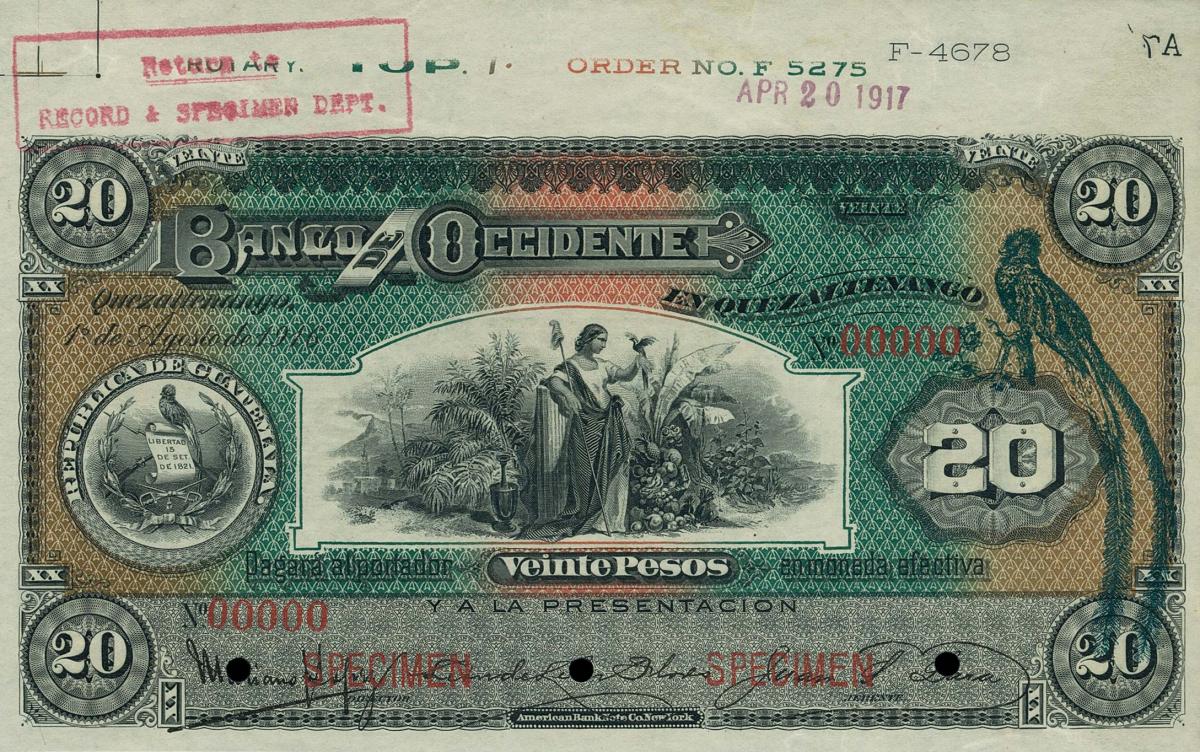 RealBanknotes.com > Guatemala pS179s: 20 Pesos from 1903