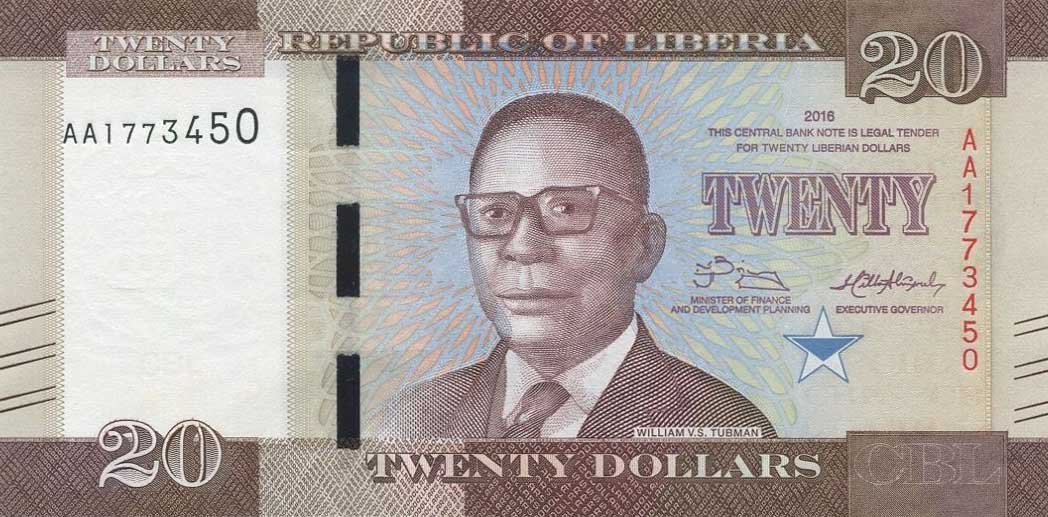RealBanknotes.com > Liberia p33a: 20 Dollars from 2016