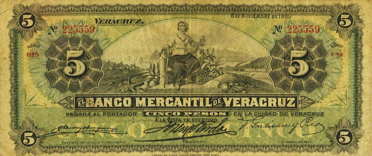 RealBanknotes.com > Mexico pS437b: 5 Pesos from 1898