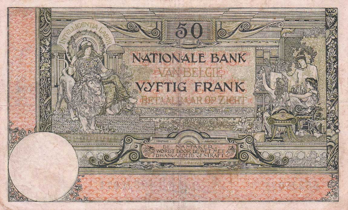 RealBanknotes.com > Belgium p68b: 50 Francs from 1919