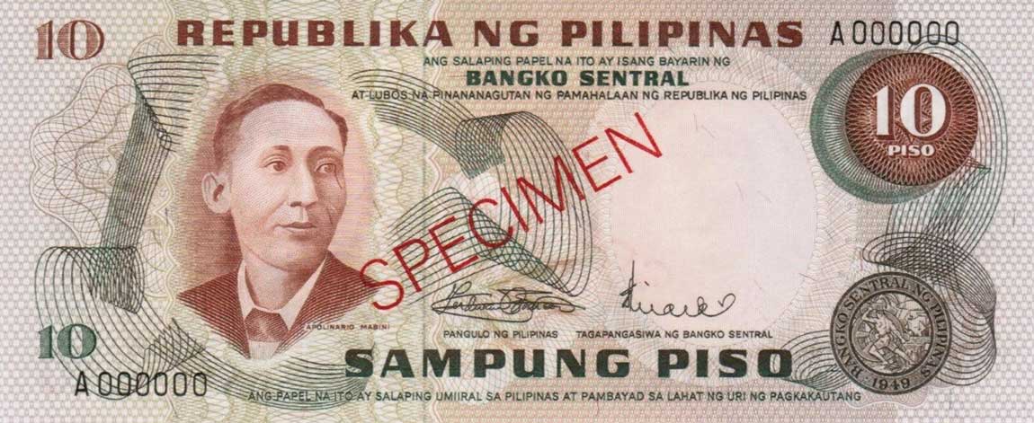 RealBanknotes.com > Philippines p144s2: 10 Piso from 1969