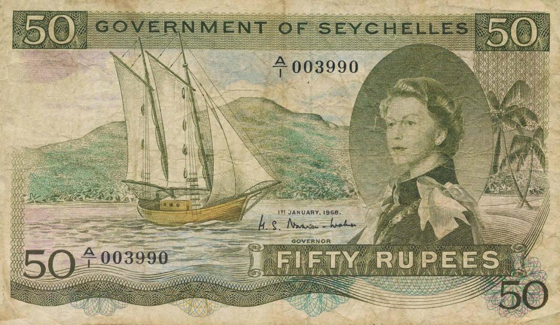 RealBanknotes.com > Seychelles p17a: 50 Rupees from 1968