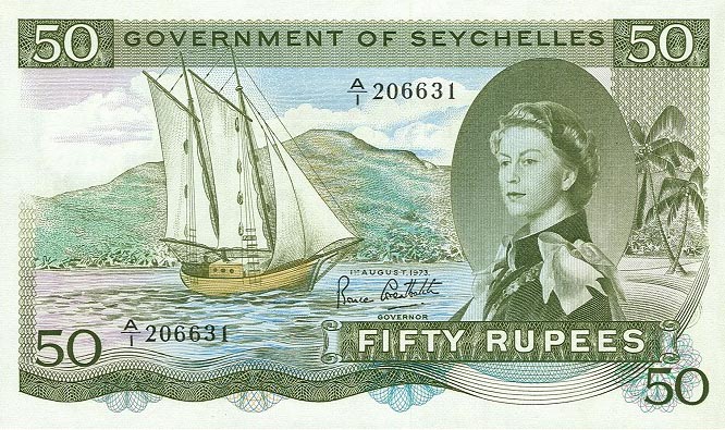 RealBanknotes.com > Seychelles p17e: 50 Rupees from 1973