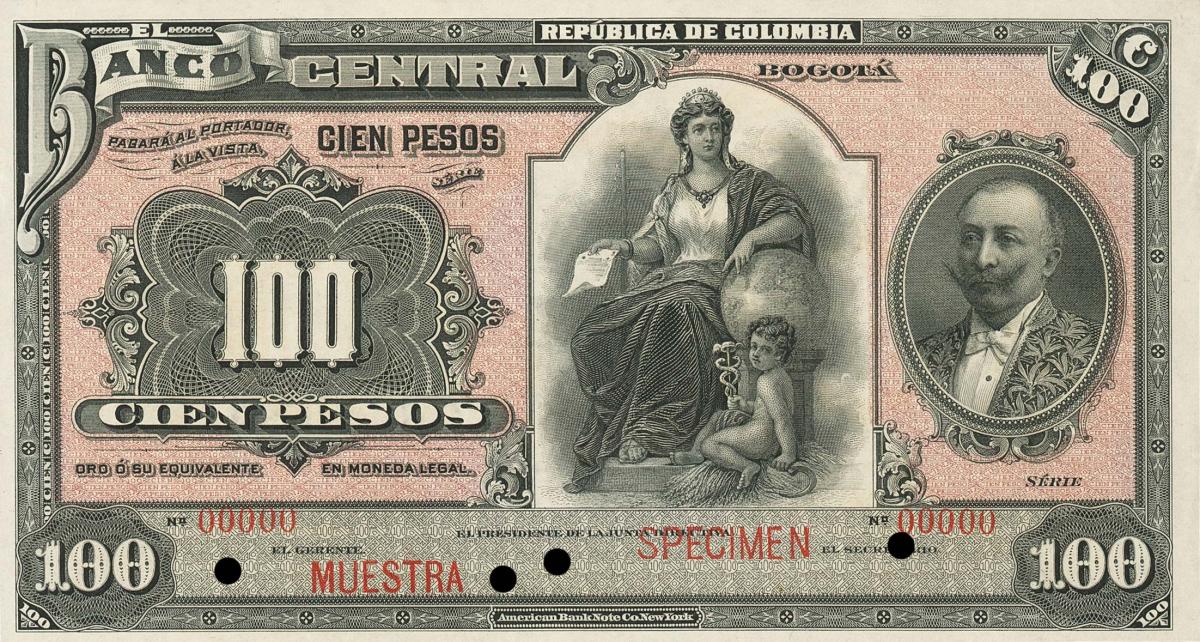 RealBanknotes.com > Colombia pS372s: 100 Pesos from 1907
